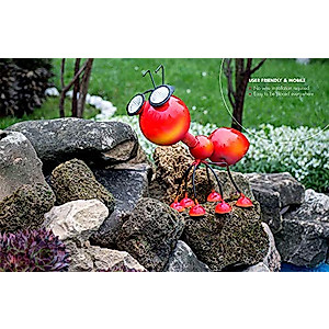 Smarty Gadgets - Metal Garden Art Decoration, Steel Red Ant Figurine with Solar Powered LED Lights for Yard, Patio, Lawn and Garden Decor and Ornament, Outdoor and Indoor Statue, 11" X 10"