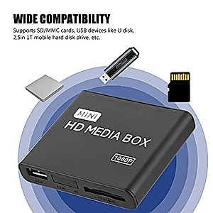 1080p HD Media Player, Mini MP4 Player Stereo Surrounding Sound with AV/HDMI/VGA/YPbPr Output with Remote Control Supports SD Cards and USB Drives Devices(US Plug)