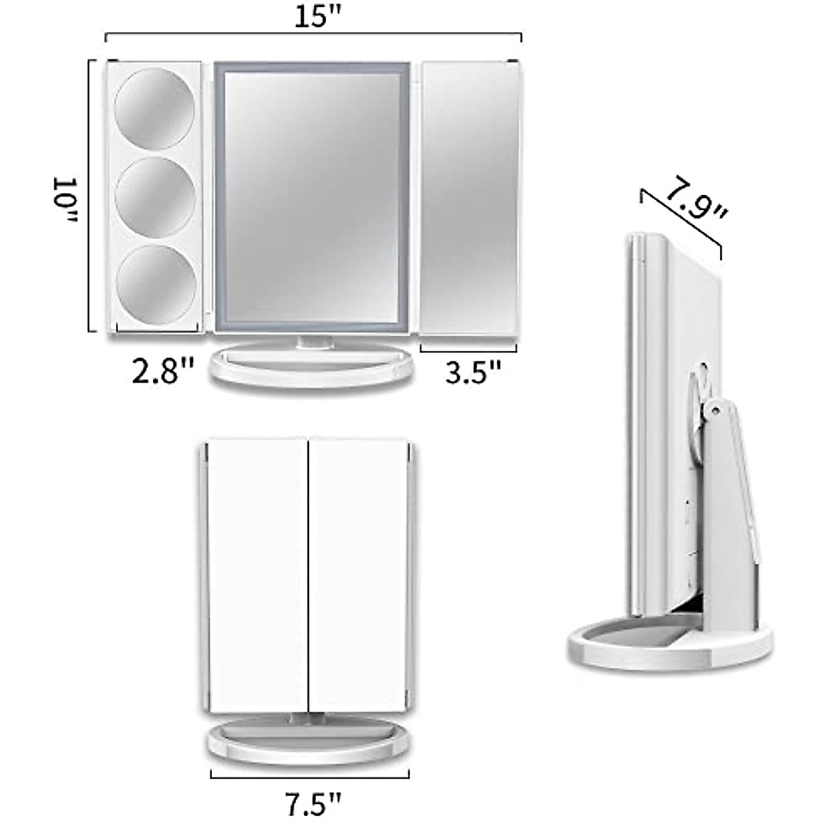 ZL ZELing LED Makeup Mirror with Lights, Trifold Vanity Mirror with 3X/5X/10X Magnification, Smart Touch Control, Dual Power Supply, Portable Cosmetic Mirror,Gift for Women