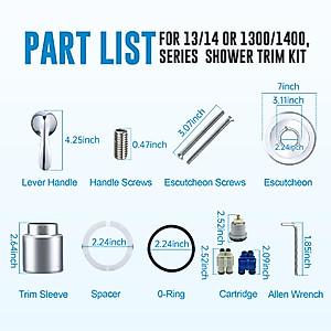 Replacement for Delta Classic 13 Series Single-Function Trim Kit, T13020 Chrome Shower Handle, Fit Delta Shower Valve R10000 Series (2 Style of Cartridge Included)