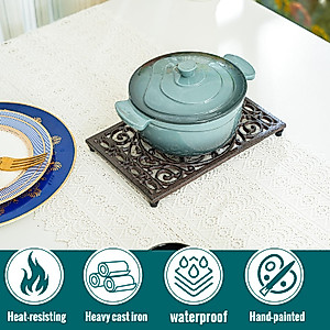 Sungmor Rectangle Cast Iron Trivets, Metal Trivet for Hot Pots and Pans, Heavy Duty Rustic Wood Stove Tea Pot Trivet, Decorative Hot Pot Holder for Kitchen Counter and Dining Table