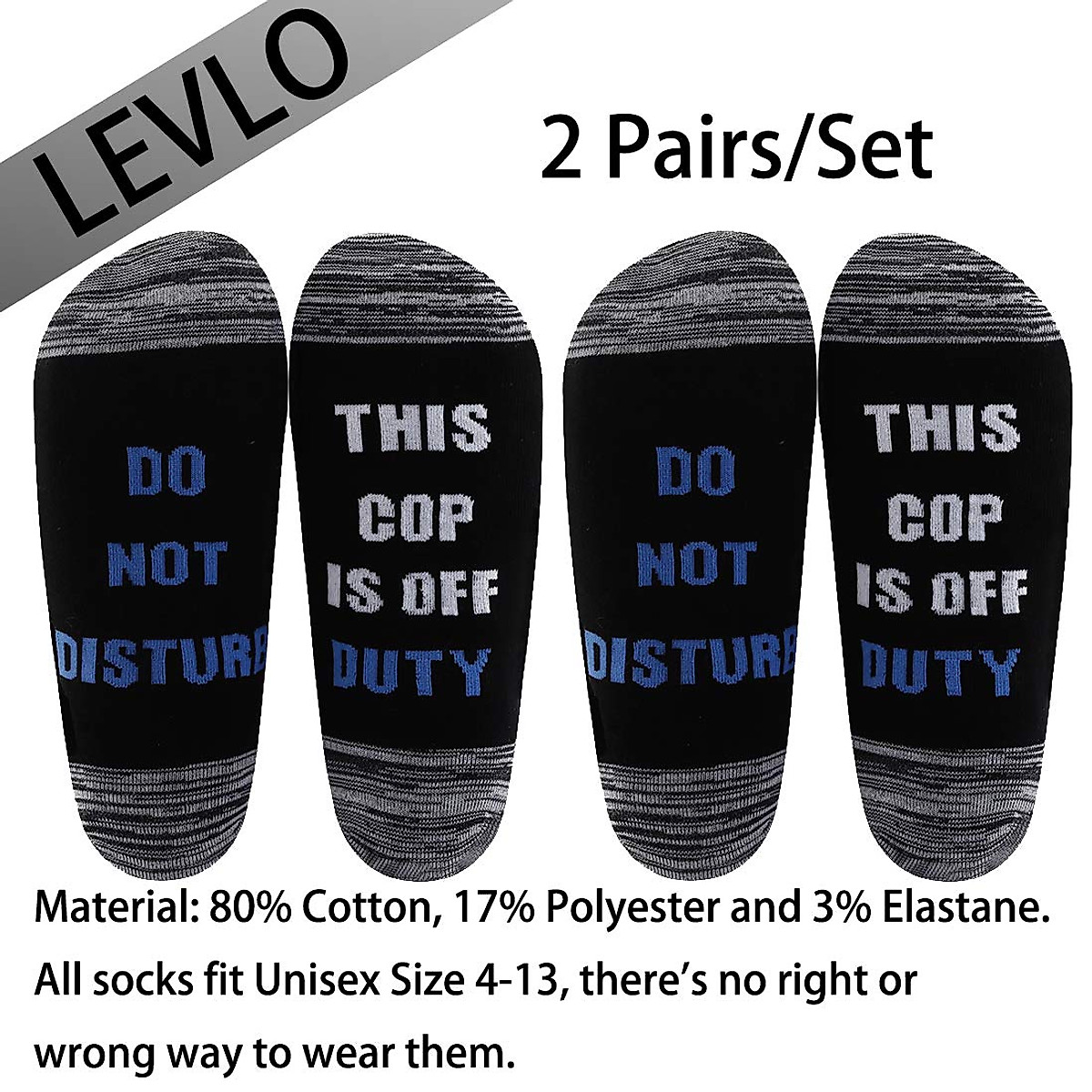 LEVLO Cop Off Duty Socks Police Officer Gift Do Not Disturb This Cop is Off Duty Socks Cop Gift for Men Policemen Socks (2 Pairs/Set)