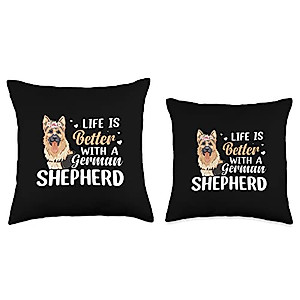 German Shepherd Dog Gift Design Ideas Life is Better with a German Shepherd Dog Funny Saying Throw Pillow, 16x16, Multicolor