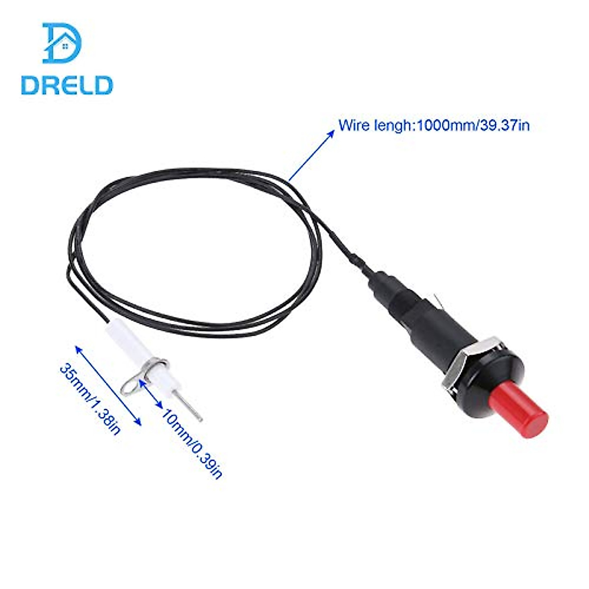 DRELD 2Pack Piezo igniter Spark Ignition with Push Button Igniter, Piezo Igniter with Threaded Ceramic Electrode lgniter, Type of 1 Out 2, Wire 1 Meter, Fit for Gas Grill Range Heater Stove