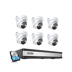 ZOSI 4K Security Camera System with Audio,4pcs 8MP Outdoor Indoor PoE IP Cameras,Night Vision,Human Detection,Smart Light Alarm,8Channel H.265+ NVR Recorder with 2TB HDD for Home 24/7 Recording
