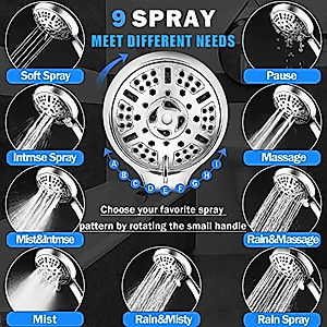 RVIEN SHOWER High Pressure 9 Functions Shower Head with Handheld,A High-Flow Shower Head for Low Water Pressure Situations with Hose Adjustable Bracket Rubber Washers