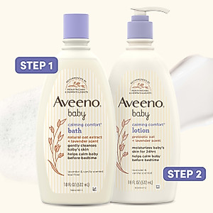 Aveeno Baby Calming Comfort Moisturizing Lotion with Relaxing Lavender & Vanilla Scents, Non-Greasy Body Lotion with Natural Oatmeal & Dimethicone, Paraben- & Phthalate-Free, 18 fl. Oz