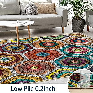 Boho Patchwork Geometric Print Area Rug Ethnic Tribal Bohemian Style Accent Rugs Colorful Non Slip Washable Floor Carpet for Living Room, Bedroom, 5x8 feet