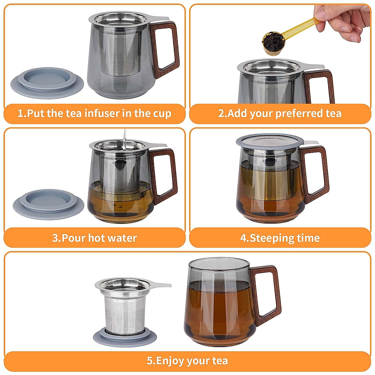 Vaincre Tea Infuser Tea Strainer - Extra Fine Mesh Tea Strainers Tea Infusers for Loose Tea, Stainless Steel Tea Steeper Tea Diffuser with Large Capacity Tea Basket and Lid, Fits Teapots, Mugs, Cups