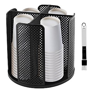 Rotatable Coffee Cup Dispenser for 5-16oz Cups Coffee Organizer with cleaning Brush Station Cup Dispenser Cup Organizer Coffee Station for Restaurant Coffee Station Bar Office(Color:Black)