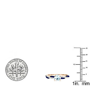 Dazzlingrock Collection 5mm Round Aquamarine with Blue Sapphire & White Diamond Criss Cross Shank Engagement Ring for Her in 10K Rose Gold Size 7