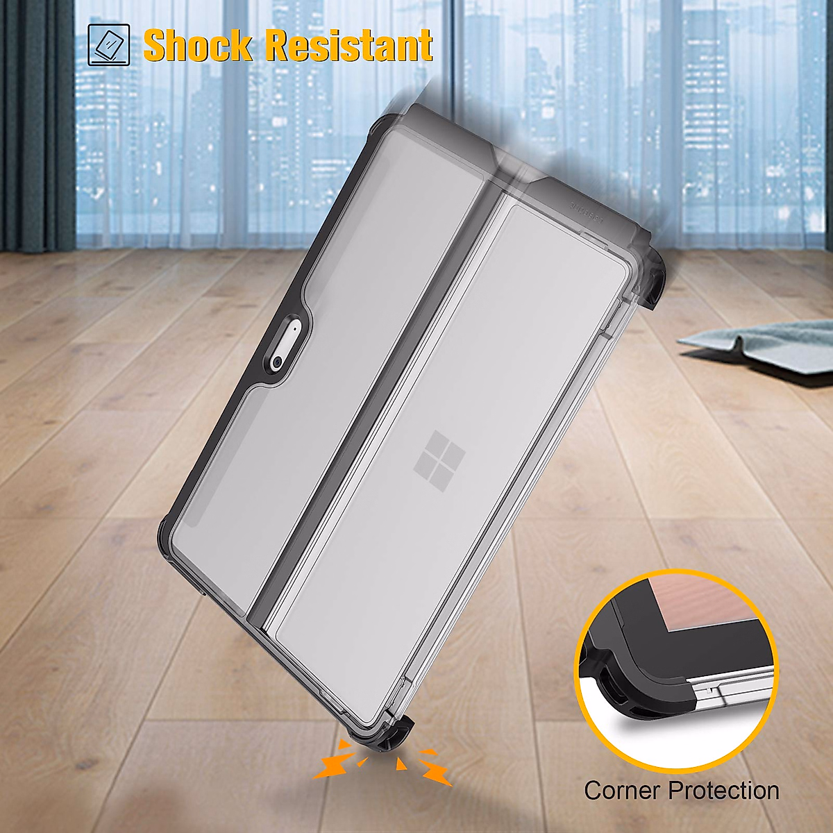 Fintie Hard Case for Microsoft Surface Go 4/3/2/1 (2023/2021/2020/2018), Shockproof Folio Protective Rugged Cover Compatible with Type Cover Keyboard + Original Kickstand, Frost Clear