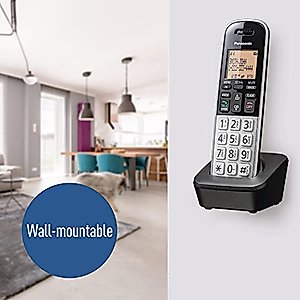 Panasonic Compact Cordless Phone with DECT 6.0, 1.6" Amber LCD and Illuminated HS Keypad, Call Block, Caller ID, Multiple Display Languages - 1 Handset - KX-TGB810S (Black/Silver)
