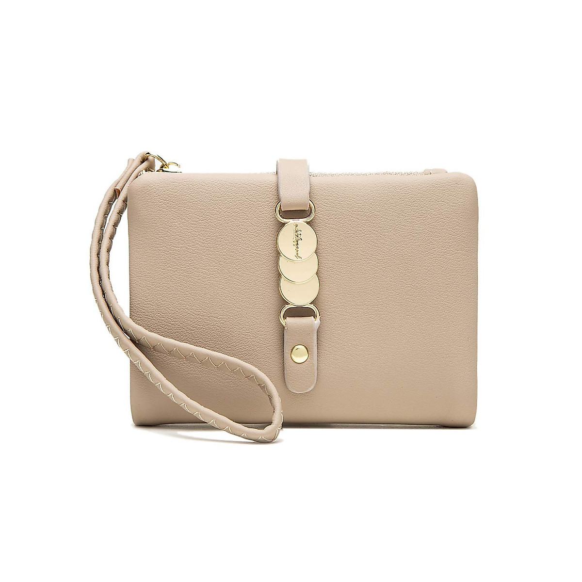 AOXONEL Womens Wallets Small Rfid Bifold Wristlet,Ladies Wallets for Card Coin,Change Purse with Wrist Strap (Beige)