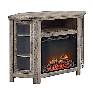 Walker Edison Alcott Classic Glass Door Fireplace Corner TV Stand for TVs up to 55 Inches, 48 Inch, Grey Wash