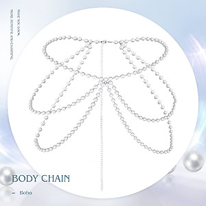 Reetan Pearl Body Chains Layered Waist Chain Rave Party Belly Chain Nightclub Body Jewelry Accessories for Women and Girls (Silver)