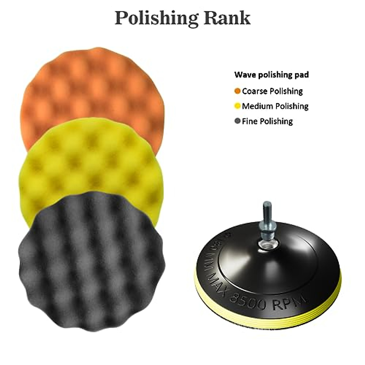 7 Pcs Waxing Buffing Pad Kit, 7 Inch Buffing and Polishing Pad Kit, 3 Pcs Polishing Sponge,2 Pcs Wool Pad, and a M14 Threaded Polisher Grip Backing Plate for Car Buffer Polisher, Polishing and Waxing