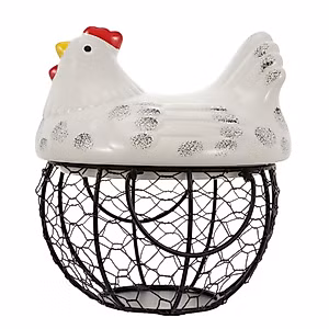 Kichvoe 1pc Egg Basket Chicken Egg Holder Basket Egg Holder Countertop Egg Storage Wire Food Snack Basket Round Chicken Egg Wicker Storage Basket Iron Basket Cover Ceramic Desk White Fruit