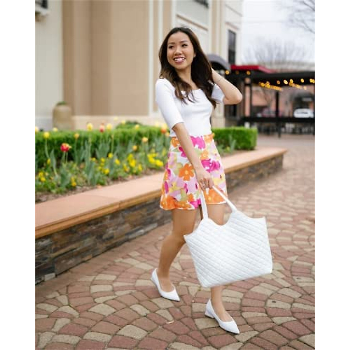 Barabum Lightweight Quilted Tote Purse Women Handbags Wallet Bag Shoulder Bag Top Handle Satchel Purse Set(White)