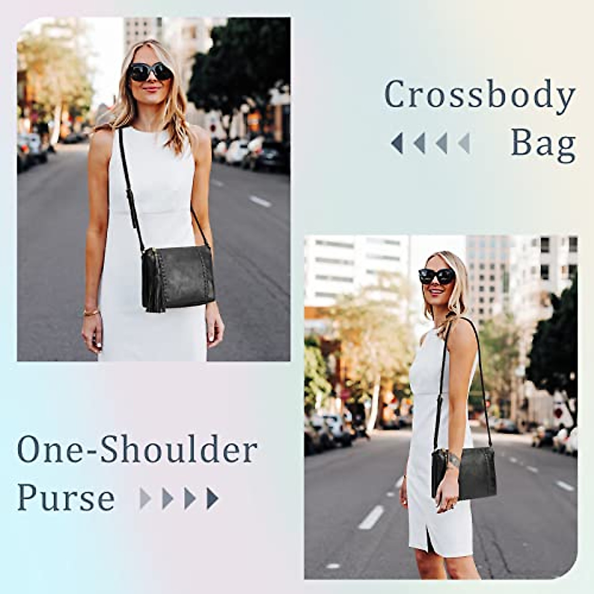 Keyli Small Crossbody Bag for Women Christmas Gifts Waterproof Leather Shoulder Bag 3 Layer Multi Pocket Crossbody Purse Lightweight Adjustable Strap Cross body Cell Phone Purse with Tassel Black