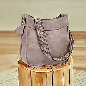 HKCLUF Crossbody Bag for Women,Vegan Leather Hobo Handbags Women Fashion Shoulder Bags Cross-body Bucket Purse with 2PCS Adjustable Guitar Strap(Apricot Pink)