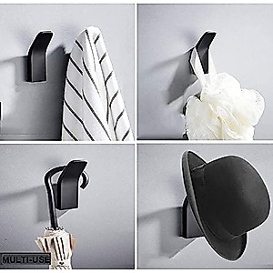 Gerhannery Self Adhesive Hooks Space Aluminum Adhesive Wall Hanger for Robe Closet Bathroom Kitchen Office No Drill，Glue Included(Matt Black)