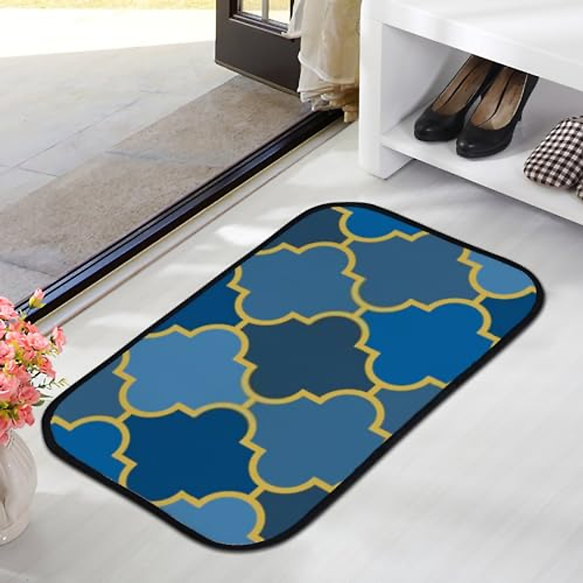 Mosaic Tile Moroccan Motif Small Area Rugs Indoor Outdoor Floor Mat Non Slip Carpet for Living Room Bedroom Dining Room Classroom Entrance 23.6"x 15.7"