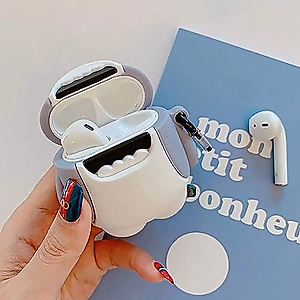 Cute Shark Case for Airpod 2nd 1st Generation Case, Funny 3D Cartoon Kawaii Cool Airpods Cases Cover Skin with Cleaning Kit & Keychain for Apple Air pod Gen 2 & 1 for Boys Girls Kids Teen, Shark
