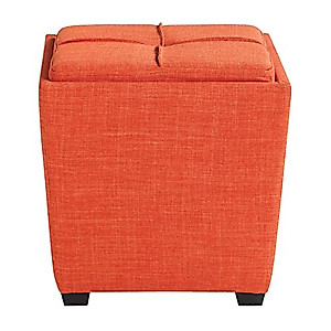 OSP Home Furnishings Ave Six Rockford Square Storage Ottoman with Padded Upholstery and Hidden Serving Tray, Tangerine Fabric