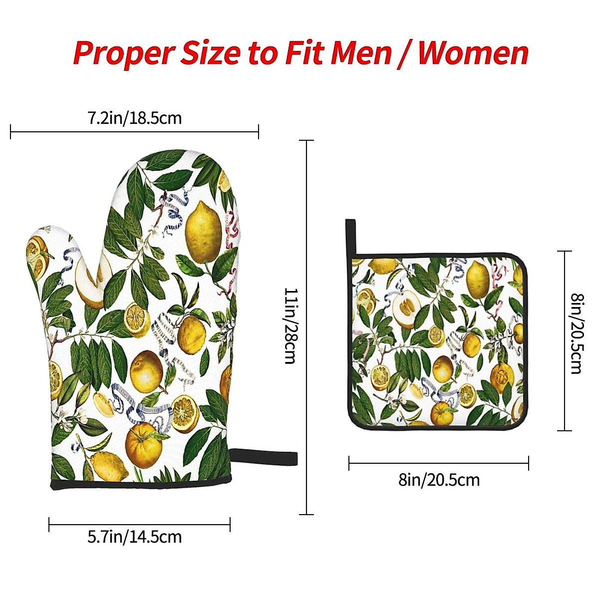 Watercolor Yellow Lemon Oven Mitts and Pot Holders Set of 3 Lemons Hot Pads with Non-Slip Heat Resistant Microwave Golves for Kitchen Cooking Grilling BBQ