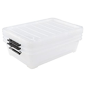 Saedy 4 Pack 40 Qt Plastic Underbed Storage Container Box with Wheels, Clear