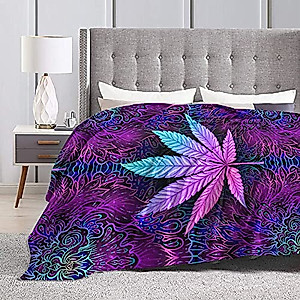 Gaseekry Blanket Colourful Weed Leaves Fleece Flannel Throw Blankets for Couch Bed Sofa Car,Cozy Soft Blanket Throw Queen King Full Size for Kids Women Adults 80 inchX60 inch, Black