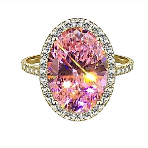 Cutesmile 18k Gold Filled Shiny Oval Cut Pink CZ Crystal Ring Band (8)
