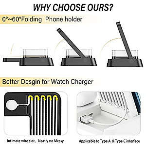 5 in 1 Foldable Wireless Charger Charging Station Alarm Clock & Night Light with Watch Charger Cable & Adapter for iWacth AirPods iPhone 14/13/12/11/Pro etc