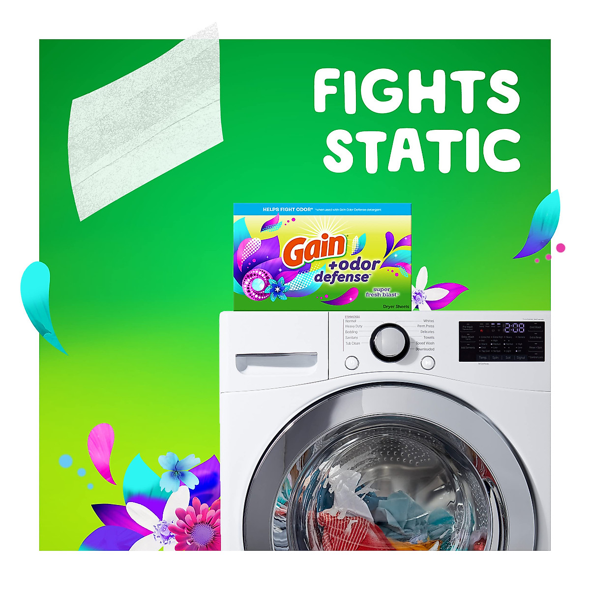 Gain + Odor Defense Dryer Sheets, Super Fresh Blast Scent Fabric Softener Sheets, 240 ct