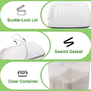 Tight-Lock Rice Container 15 Lbs - Airtight Flour Container with Scoop - Food-Grade Plastic Food Storage Container for Cereal, Sugar - Dry Food Dispenser for Kitchen, Pantry Organizers and Storage