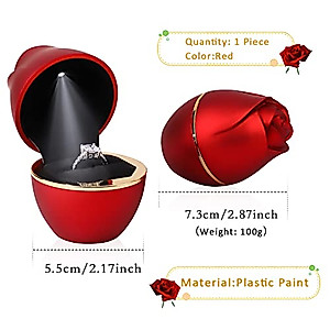 Rolin Roly Red Ring Box with LED Light Rose Jewelry Ring Case Jewellry Display Gift Boxes for Wedding Ring Box Ceremony Engagement Proposal Anniversary