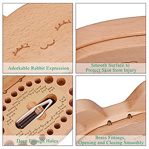 AhfuLife Baby Tooth Keepsake Fairy Box Holder with Lanugo Bottle, Wooden Rabbit Shape Keepsake Box for First Lost Teeth, Cute Tooth Storage Holder, Baby Shower Gifts for Newborn, Boy & Girl