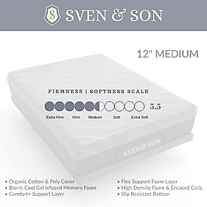 Sven & Son King Mattress, Bed in A Box, 12" Luxury Cool Gel Memory Foam, Pressure Relief & Support, 10" Year Warranty, Designed in USA (King, Mattress Only 12" Medium)