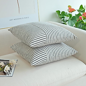 JOJUSIS Black and Beige Patchwork Farmhouse Pillow Covers 18x18 Inch, Pack of 2 Striped Linen Decorative Modern Accent Pillow Cases for Sofa Couch Bedroom 18 x 18