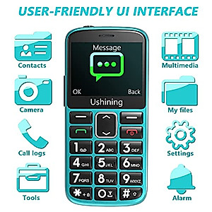 USHINING 4G Senior Cell Phone Unlocked SOS Big Button Senior Basic Phone 2.4 Inch Large Screen High Volume Unlocked Mobile Phone for Elderly with Charging Dock (Emerald Green)
