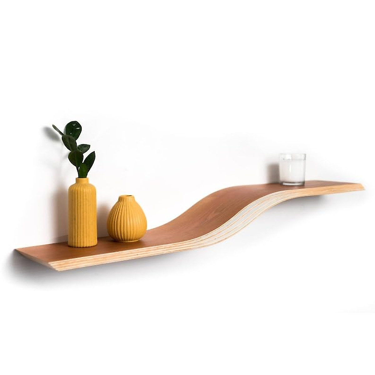 EXCELLE Floating Shelf Wall Mounted, Walnut Hanging Floating Shelves, Wall Shelf Curved, Wooden Oak Bracketless Shelves, Wavy Bookshelf Geometric (Ash,116 Centimeters)