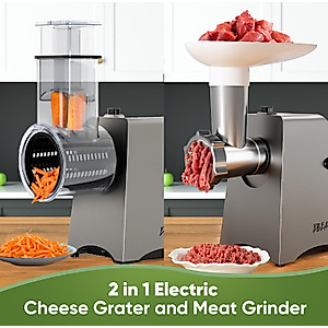 EBEAKA 2 in 1 Electric Cheese Grater and Meat Grinder for Home Use, Kube Maker, Sausage Maker, Fruit, Vegetable Slicer, Cheese Shredder for Block Cheese, Salad Maker