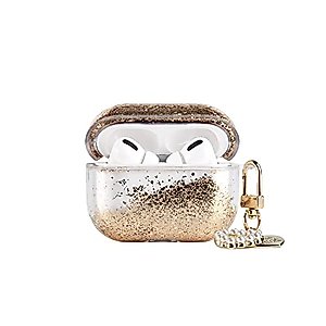QIXIU Quicksand Headphone Case Compatible with AirPods Pro,Kawaii Cute Sparkle Liquid Protective Case,Funny Creative Hard Clear Airpods Pro Cover with Keychain (Gold,AirPods Pro)