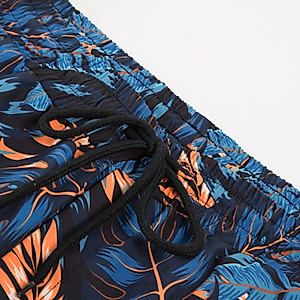 PJ PAUL JONES Men's Fashion Hawaiian Shirt and Short Sets 2 Piece Outfits Short Sleeve Floral Print Beach Set Blue L