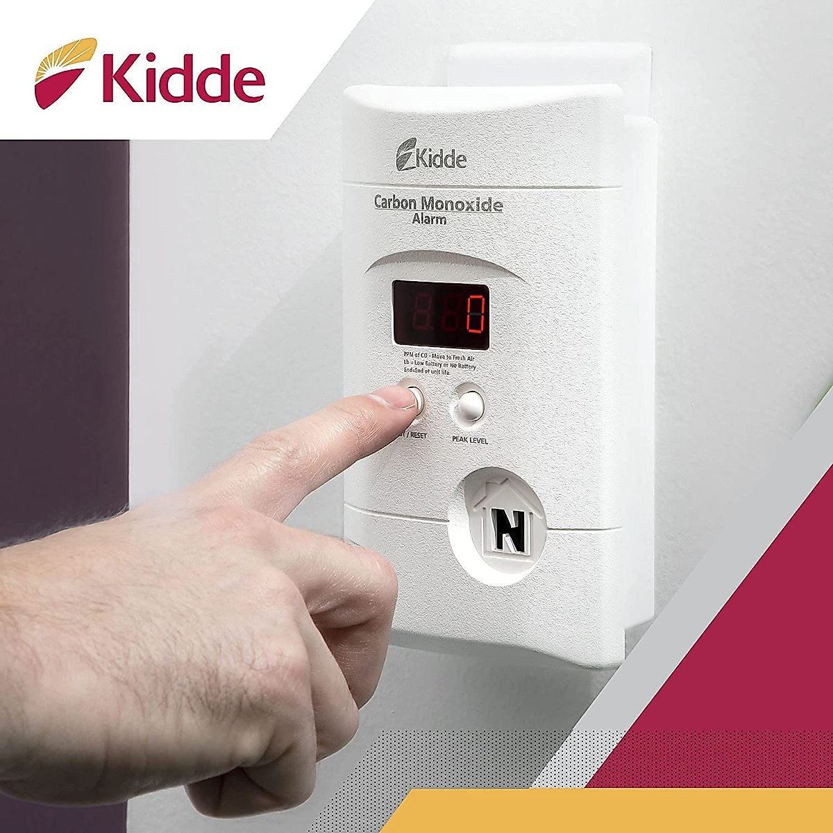 Kidde Carbon Monoxide Detector, Plug In Wall with 9-Volt Battery Backup, Digital LED Display, 2 Pack