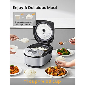 COMFEE' Rice Cooker 12 Cups Cooked/6 Cups Uncooked, Portable Non-Stick Rice Maker, Japanese Rice Cooker with Fuzzy Logic Technology, 24-Hour Timer Delay, 11 Presets, Steamer, Fast Rice Cooker, Grain Cooker, Black