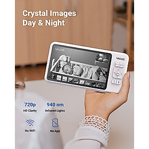 VACOS Video Baby Monitor with Camera and Audio - Baby Camera Monitor No WiFi with 720P 5" HD Display, Temperature & Motion & Sound Alert, Remote Pan Tilt and Zoom, Night Vision, 1000ft Range, VOX