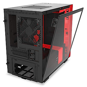 NZXT H210i - CA-H210i-BR - Mini-ITX PC Gaming Case - Front I/O USB Type-C Port - Tempered Glass Side Panel Cable Management - Water-Cooling Ready - Integrated RGB Lighting - Black/Red