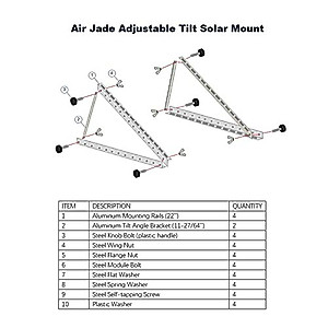 Air Jade Adjustable Solar Panel Tilt Mount Brackets, 28in Solar Panel Stand with Foldable Tilt Legs for RV, Boat, Roof, and Off-Grid, Supports up to 200W